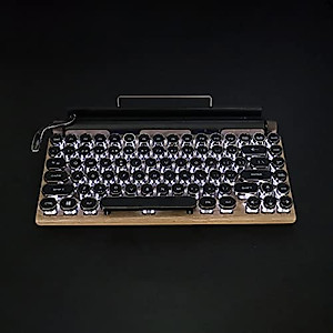 SUEHIODHY Retro Typewriter Keyboard Bluetooth5.0 LED Backlit Mechanical Keyboards 83keys Blue Switch with Stand Wired Punk Style Keyboard for Tablet/Desktop/Laptop/Cell Phone (Wood)
