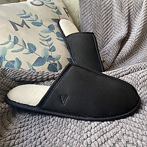 Vansarto Mens Scuff Slippers Micro Suede Memory Foam Slide Clogs Slip on Indoor Outdoor House Shoes, Black, Size 11-12