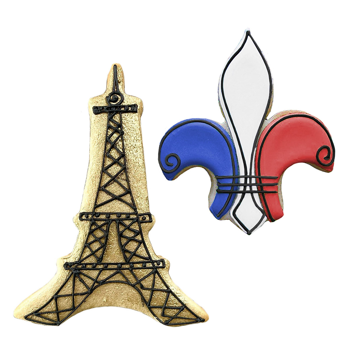 Vive La France Cookie Cutters 2-Pc. Set Made in the USA by Ann Clark, Eiffel Tower and Fleur de Lis