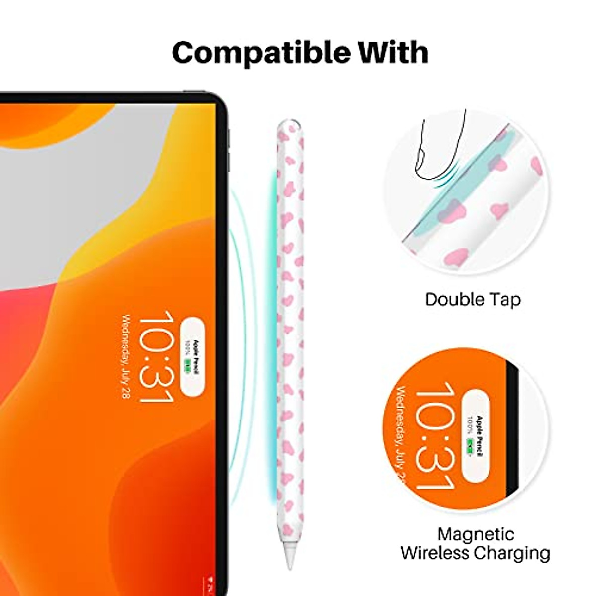 NIUTRENDZ Cow Print Case for Apple Pencil 2nd Generation Case Cover Silicone Protective Sleeve Skin Accessories with 10pcs Apple Pencil Tips Cover (Pink)