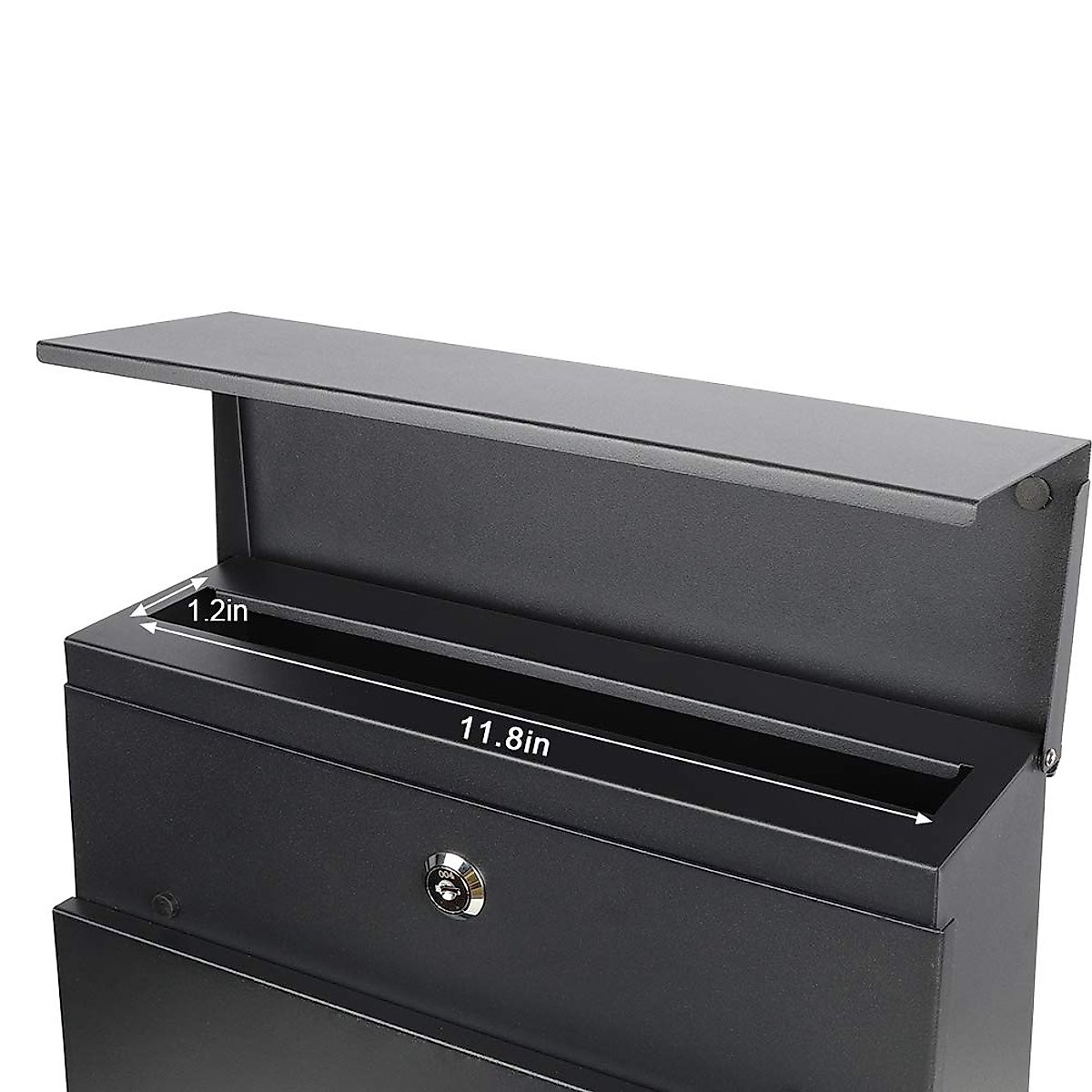 Decaller Metal Wall Mounted Mailboxes with Key Lock, Large Mail Box with Newspaper Compartment, Black, 13" x 14 2/5" x 4 1/5"