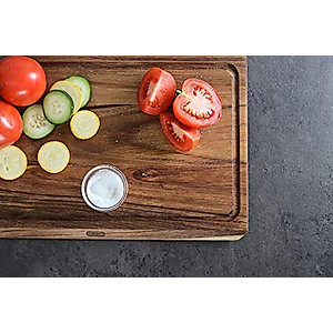 Dexas Angled Acacia Wood Cutting Board with Well, 15 x 20 inches