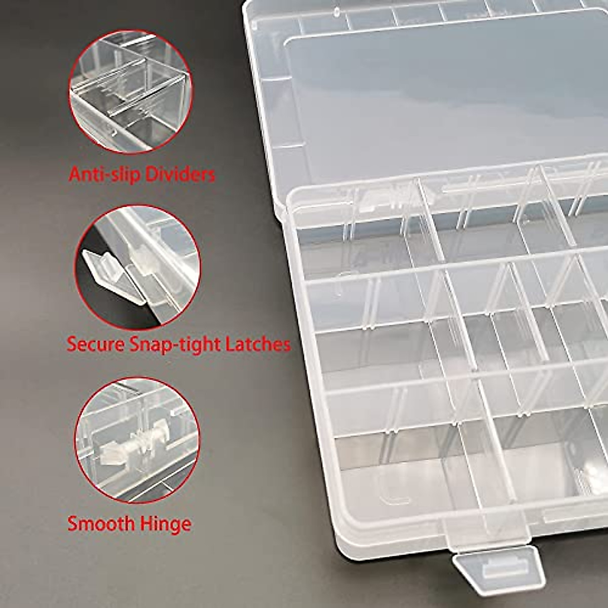 JIUMEI Plastic Storage Box 14 Grids with Removable Dividers Clear Small Parts Organizer Box Adjustable Compartments Container for Bead Jewelry Screw Sewing