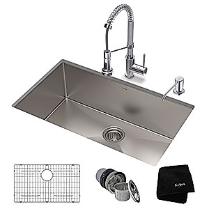 Kraus KHU100-30-1610-53CH Set with Standart PRO Stainless Steel Sink and Bolden Commercial Pull Faucet in Chrome Kitchen Sink & Faucet Combo, 30 Inch