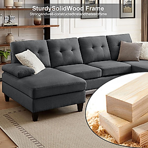 Jarenie U Shaped Couch with Chaise, Modern U Shaped Sectional Sofa Easy to Assemble, U Shape Couch Double Chaise Sofa 100% Polyester & Memory Foam, Dark Grey