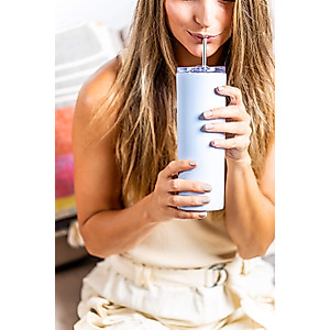 STRATA CUPS Periwinkle Skinny Tumbler with Lid and Straw (4 Pack) - 20 Oz Double Wall Insulated Stainless Steel Slim Tumbler with Straw Cleaner, Reusable Metal Tumbler for Hot and Cold Drinks