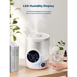 Aiheal Humidifiers for Bedroom Large Room, 4.5L Top Fill Cool Mist Ultrasonic Humidifier for Plants and Baby, Lasts 37 Hours, Timer, Auto Shut Off, Super Quiet, Sleep Mode, White