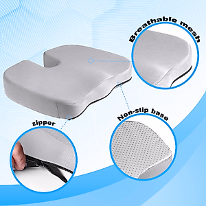 Benazcap Seat Cushion for Office Chair Cushions,Non-Slip, Sciatica & Tailbone Pain Relief Firm Coccyx Pad for Long Sitting, for Desk Chair/Car Seat/Gaming Chair/Wheelchair,Grey