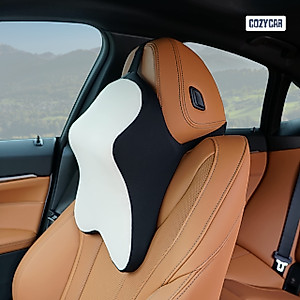 Car Neck Pillow – 100% Memory Foam - Ergonomic Neck Support Car Pillow for Driving Seat – Washable Cover – Car Headrest Pillow Cushion - Travel Pillows - Universal Fit (Cream White, Standard)