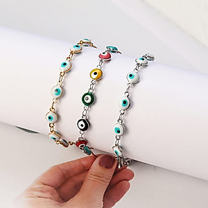 LZQIFA Evil Eye Bracelets,Lucky Bracelets for Women Men Girls,Stainless Steel Handmade，Evil Eye Jewelry (3 pcs silver mix)