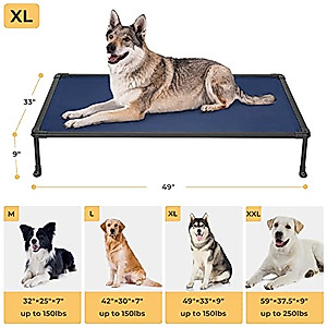 Veehoo Large Elevated Dog Bed – Chewproof Cooling Raised Dog Cots Beds, Outdoor Metal Frame Pet Training Platform with Skid-Resistant Feet, Breathable Textilene Mesh, 49 x 33 x 9 inch, Blue