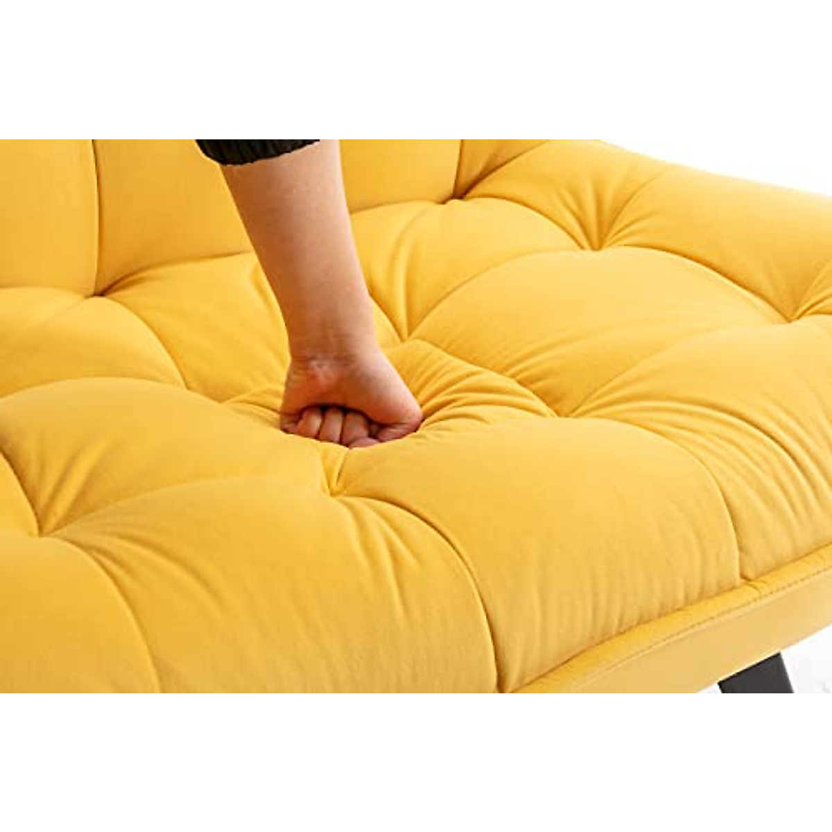 INMOZATA Accent Chairs for Living Room Upholstered Armless Chairs with Footstool Velvet Fabric Single Sofa Chair for Bedroom,Yellow