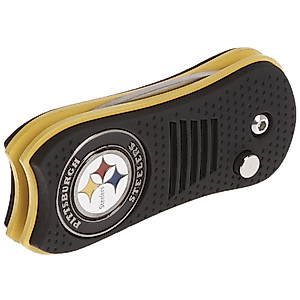 Team Golf NFL Pittsburgh Steelers Retractable Divot Tool with Double-Sided Magnetic Ball Marker, Features Patented Single Prong Design, Causes Less Damage to Greens