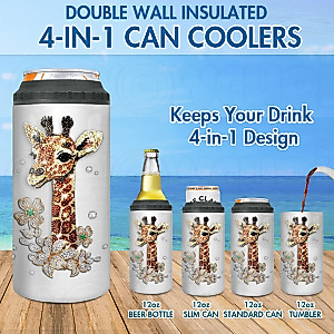Wassmin Giraffe Tumbler Can Cooler 4-in-1 Giraffe Gift For Women Girls Teen Jewelry Drawing Style Stainless Steel Insulated Tumblers 16oz Cup With Lid Birthday Christmas Presents
