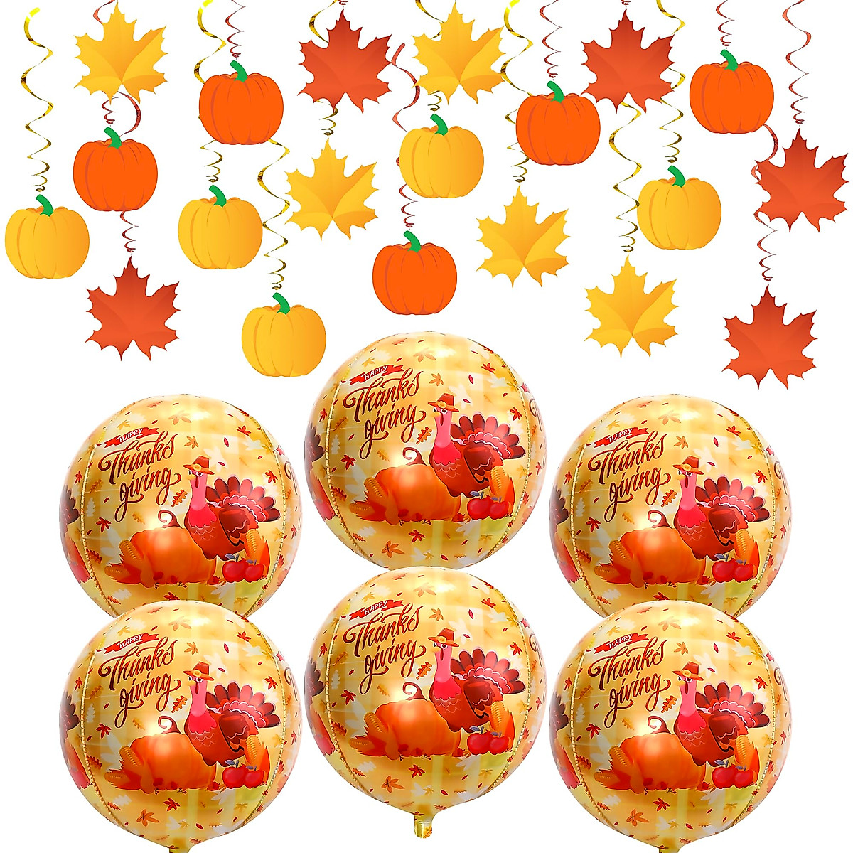 KatchOn, Thanksgiving Turkey Balloons - Large 22 Inch, Pack of 6 | Fall Swirls for Fall Decorations Classroom - Pack of 30, No DIY | Thanksgiving Decorations for Office, Fall Decor
