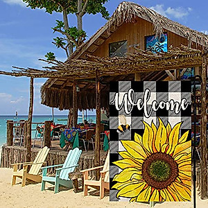 CROWNED BEAUTY Summer Bee Garden Flag Sunflower Buffalo Plaid Yard 12x18 Inch Small Double Sided Outside Farmhouse Party Décor