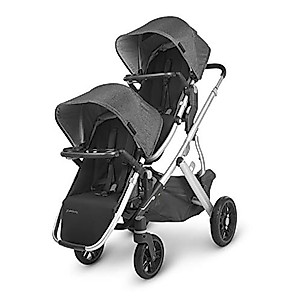 UPPAbaby Vista V2 Stroller- Greyson (Charcoal Melange/Carbon/Saddle Leather) + Upper Adapters + RumbleSeat V2- Greyson (Charcoal Melange/Carbon/Saddle Leather)