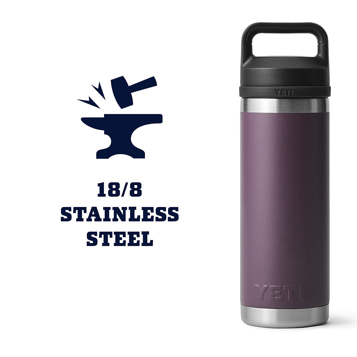 YETI Rambler 18 oz Bottle, Vacuum Insulated, Stainless Steel with Chug Cap, Nordic Purple