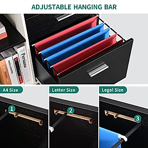 YITAHOME Mobile Wood File Cabinet with Lock, 3 Drawer Lateral Filing Cabinet with Open Side Storage Shelves, Printer Stand Storage Cabinet Fits Letter, A4 Size for Home Office, Black & White