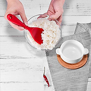 Silicone Rice Paddle Spoon Set of 2,Non Stick Heat Resistant Kitchen Gadge Rice Spoon,Rice Scooper,Rice Spatula,Rice Spoon Paddle,Rice Cooker Spoon,Works for Rice,Mashed Potato Or More (Red)