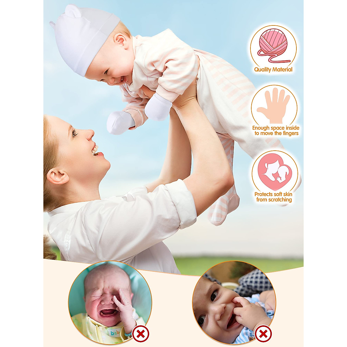 Geyoga 12 Pieces Newborn Hat Mittens Gloves Set Baby Boys Girls Cotton Baby Beanie for 0-12 Months