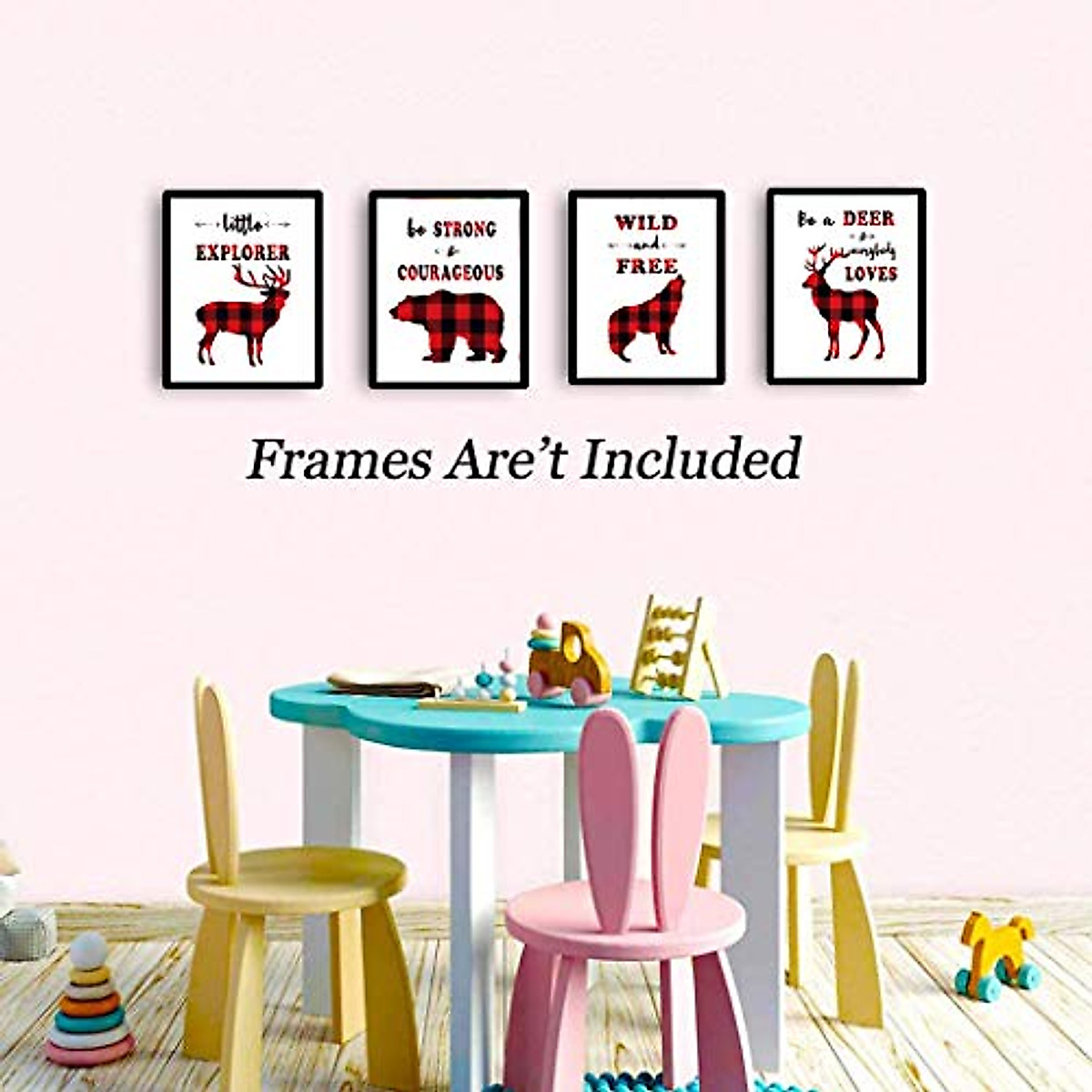 TANXM Buffalo Plaid Decor, Animals Wall Art Prints, Buffalo Plaid Wall Art,Inspirational Quote&Saying Art Painting, Children Wall Decor, Boy Bedroom Decor (Set of 4) - 8"x 10" No Frame…