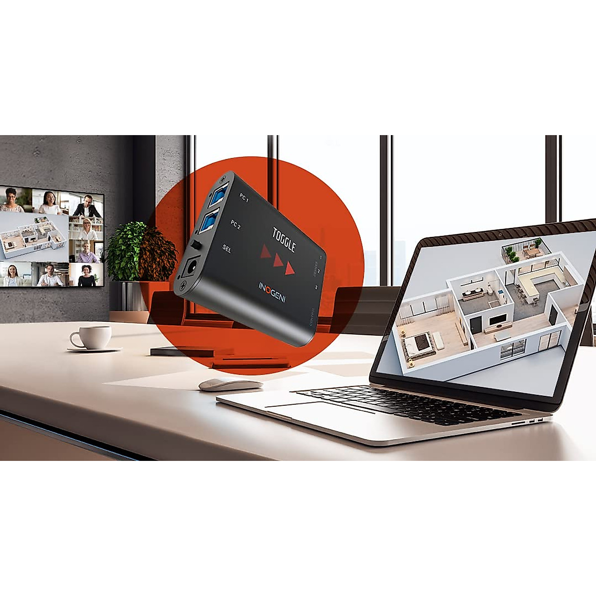 Toggle by INOGENI, Video Conference USB switcher (BYOD/BYOM), Plug and Go, Up to 3 Devices, Professional Device