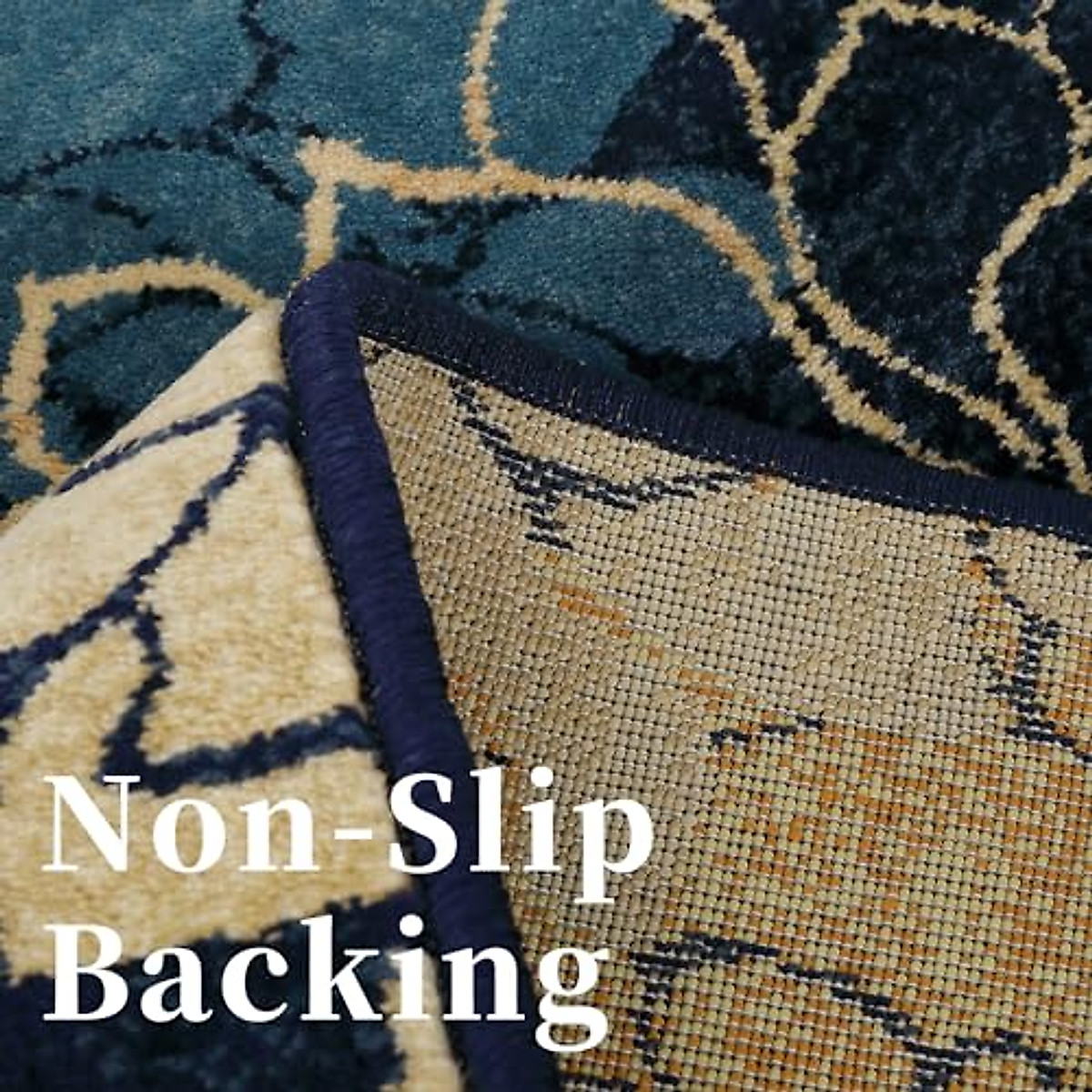 Zacoo Rugs for Living Room 8x10 Rug Modern Area Rug Floral Rug Bedroom Decor Floor Mats Ultra Soft Area Rug Large Non Slip Non Shedding Office Rug Aesthetic Rug for Nursery, Black/Navy/Gold 8'x10'