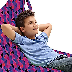 Ambesonne Geometric Lounger Chair Bag, Triangles Pattern Along Vertical Stripes Modern Abstract Design, High Capacity Storage with Handle Container, Lounger Size, Hot Pink and Blue Violet