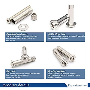 Expansion Screw,Stainless steel expansion bolts, screws, screws, 12 Pieces Expansion Screw Bolts M6 x 40/50/60/70/80/100 mm - 304 Stainless Steel Pan Head Cross Expansion Screw Sleeve Anchor Bolt Heav