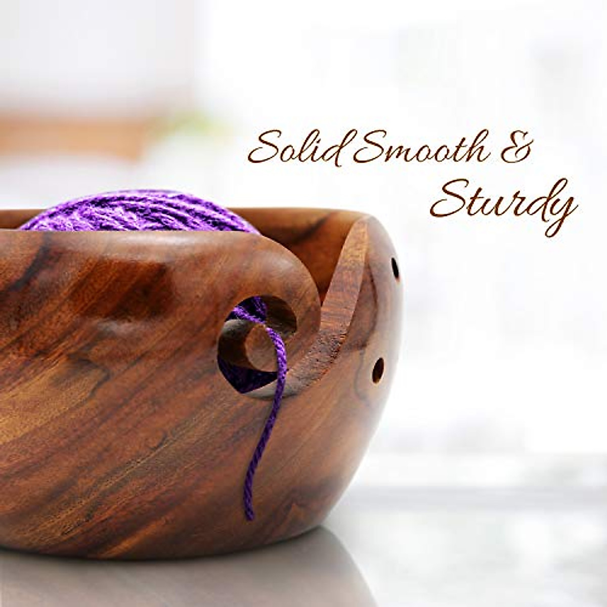 Yarn Bowls 6x3 inches for Crocheting. Wooden Yarn Bowl Holder for Knitting with Free Carry Pouch & 2 Crochet Hooks