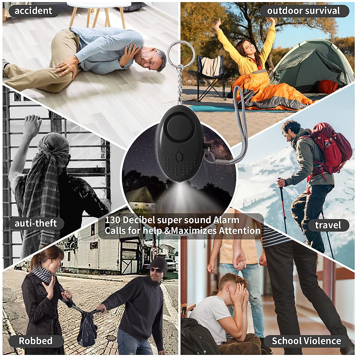 Araafur Leather Wristlet Keychain Set with Personal Alarm and Bottle Opener, Car Keychain Accessories for Women (Black 2)