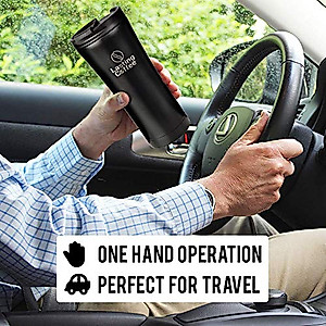 Lasting Coffee Leak Proof Dishwasher Safe Double Wall Vacuum Insulated Stainless Steel Travel Mug, 16 oz (Black)