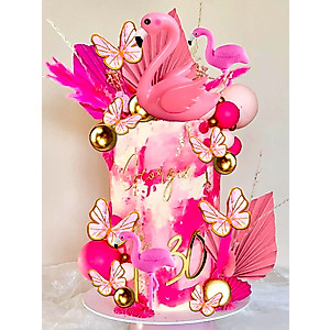 JeVenis 30 PCS Pink Flamingo Cake Topper Luau Cake Decorations Hawaiian Cake Topper Beach Cake Topper Decorations for Birthday Baby Shower Bridal Shower Wedding Party