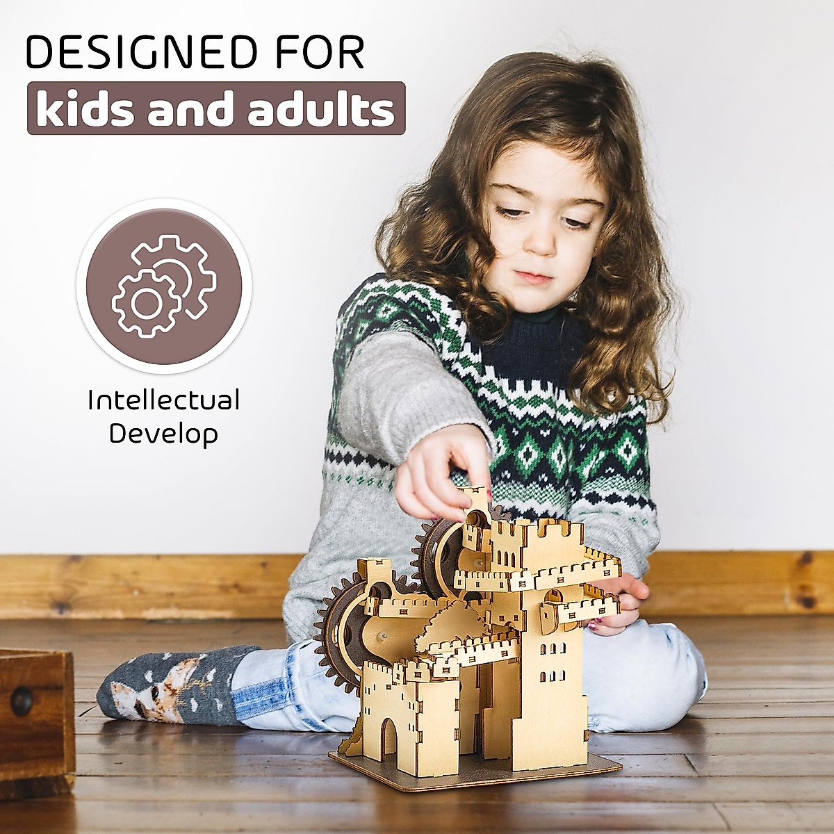 BDC 3D Wooden Puzzles for Teens & Adults, Electric Mechanical Building Project, 3D House Kit, Wooden Marble Track, Cool DIY Puzzle Gift for Aged 14+, (The Fortress)