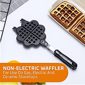 Bruntmor Stovetop Waffle Pan Set of 1 - Cast Iron Waffle Pan Maker for Pancakes, Puffs, and Waffles - Non-Electric Stovetop Griddle Panwaffle for Gas Stove - Dishwasher Safe & Non Stick Cookware