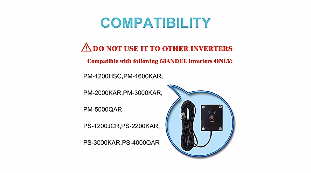 GIANDEL Power Inverter Remote On/Off Switch - 30 Ft Control Cable