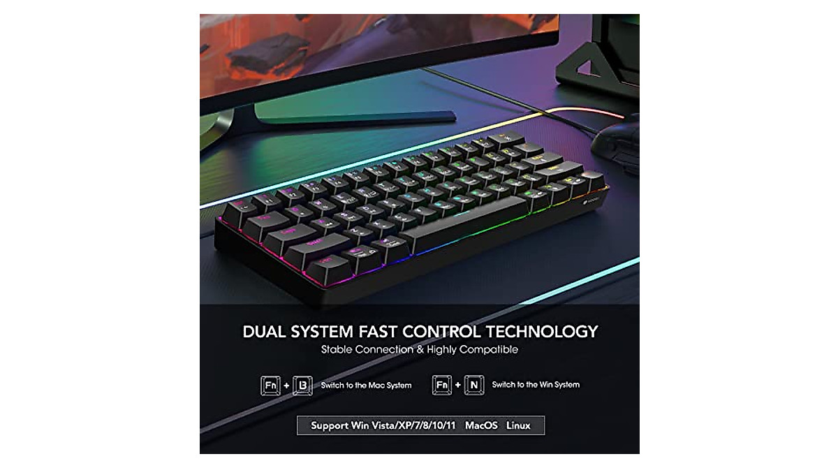 KOORUI 60% Gaming Keyboards, 61 Keys Wired Ultra-Compact Mechanical ...