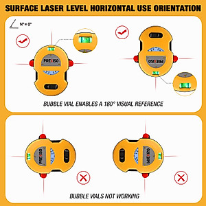 PREXISO Multi Surface Laser Level LED Light Vial, 30Ft Horizontal & Vertical Line Laser with Wall Mount Base, 2 Pins, 10 Sticker, 2 AA Batteries for Hanging Frames & Picture, Construction Wall Writing