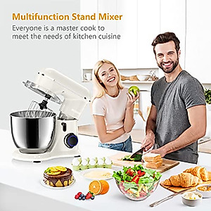 AILESSOM 3-IN-1 Electric Stand Mixer, 660W 10-Speed With Pulse Button, Attachments include 6.5QT Bowl, Dough Hook, Beater, Whisk for Most Home Cooks, Almond Cream