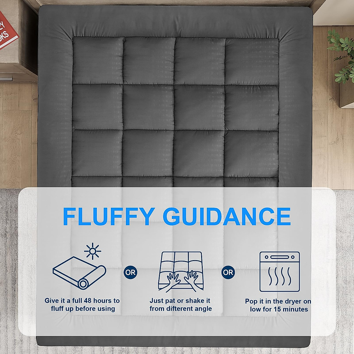 Extra Thick Queen Mattress Topper, Breathable Ultra Soft 1300 GSM Down Alternative Filled Fitted Mattress Protector 8-21" Deep Pocket, Comfort Support Back Mattress Pad Cover (60x80 in,Grey)