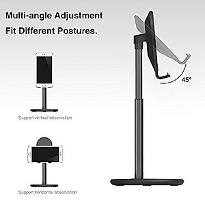Bright Stone Cell Phone Stand, Angle Height Adjustable Tablet Stand Phone Holder for Desk (4"-10") Black