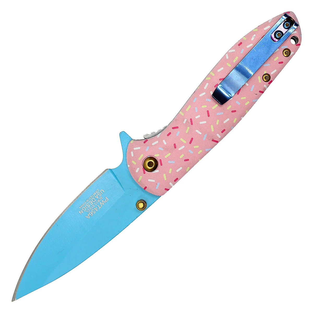 Buckshot Knives 7.5" Overall Sweet Donut Handle Folding Pocket Knife With Sprinkles. (PWT456A)