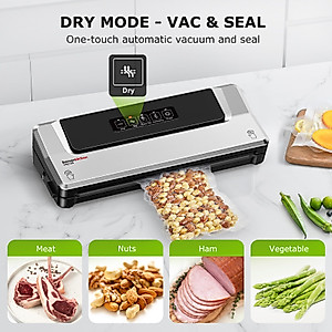 Bonsenkitchen Vacuum Sealer Machine, Fast-Compact Food Sealer, Multi-Functional Food Vacuum Sealer with 5 Vacuum Bags & Accessory Hose, Globefish Technology for High-Speed Continuous Working, Silver