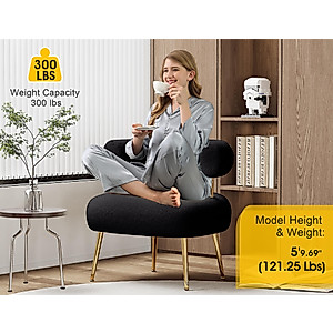 Dewhut Mid Century Sherpa Boucle Accent Chair, Round Upholstered Barrel Arm Chair for Small Spaces, Fluffy Side Corner Sofa Armchair for Living Room, Bedroom, Vanity, Office, Reading Nook(Black)