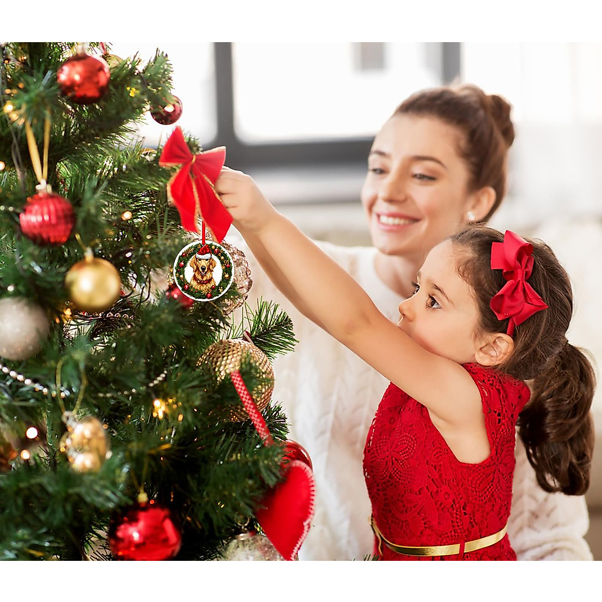 SICOHOME Golden Retriever Christmas Ornament Golden Retriever Gifts for Women and Dog Lovers Golden Retriever Xmas Tree Ornaments Round Ornament with Gift Box Xmas Present for Retrievers Lovers Gift