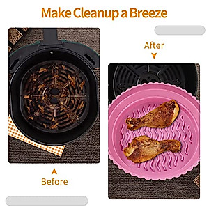 2PCS Round SiliconeAir Fryer Liners 21CM Reusable Fits 3.6 To 6.8QT Air Fryer,air Fryer Silicone Pot Basket Round with Heat-proof Gloves, Air Fryer Basket Deep Oven Accessories (Pink+Red)