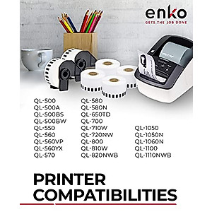 enKo - Compatible DK-2205 Continuous Paper Labels (2.4 Inch x 100 Feet) Compatible for Brother QL Label Printers - 6 Rolls + 2 Refillable Cartridge Frames