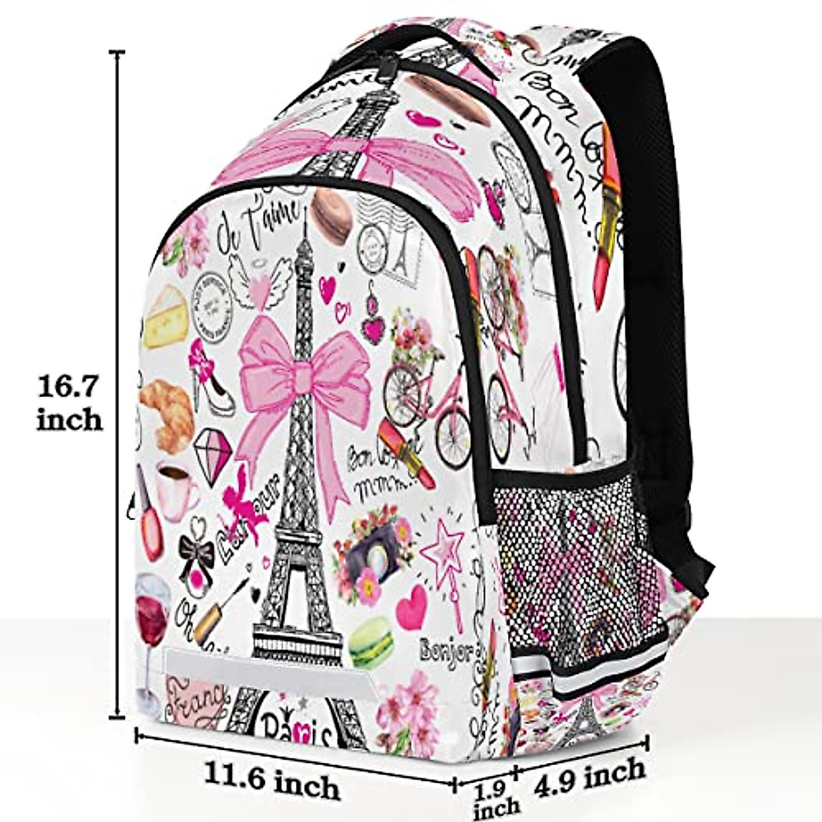 OMFUNS Paris Eiffel Tower School Backpack for Girl Boy Teen Romantic France Student Bookbag for Elementary Primary Junior School Bags College Travel Daypack Laptop Backpack for Men Women
