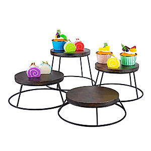 WIWIWISAM Food Display Riser for Party Food Service Display Stands Set of 4,Apply to Party,Dining Bar,Living room or Garden Wood Top & Black Metal Wire
